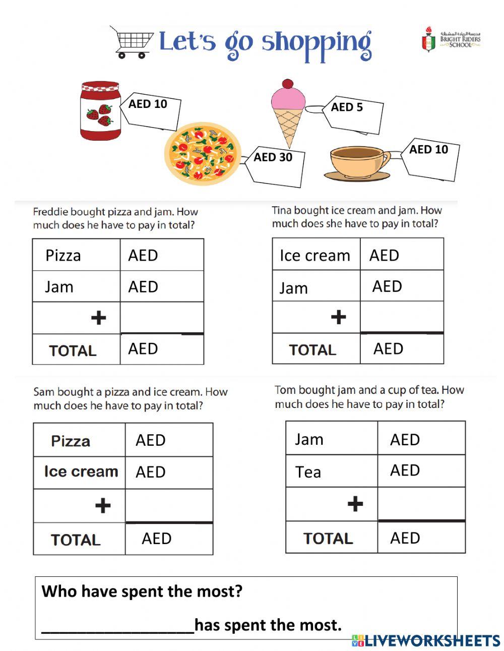 5293773 | Money- Shopping Worksheet | Mayra Miglani