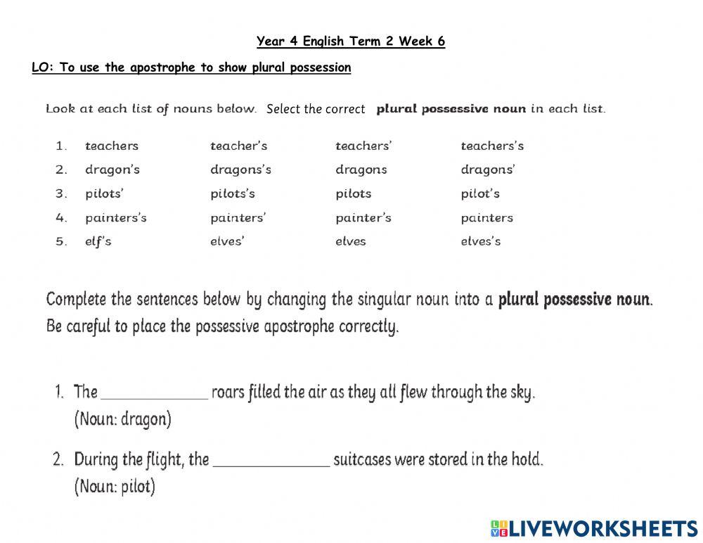 Y4 English Week 6 Lesson 1 & 2 worksheet | Live Worksheets