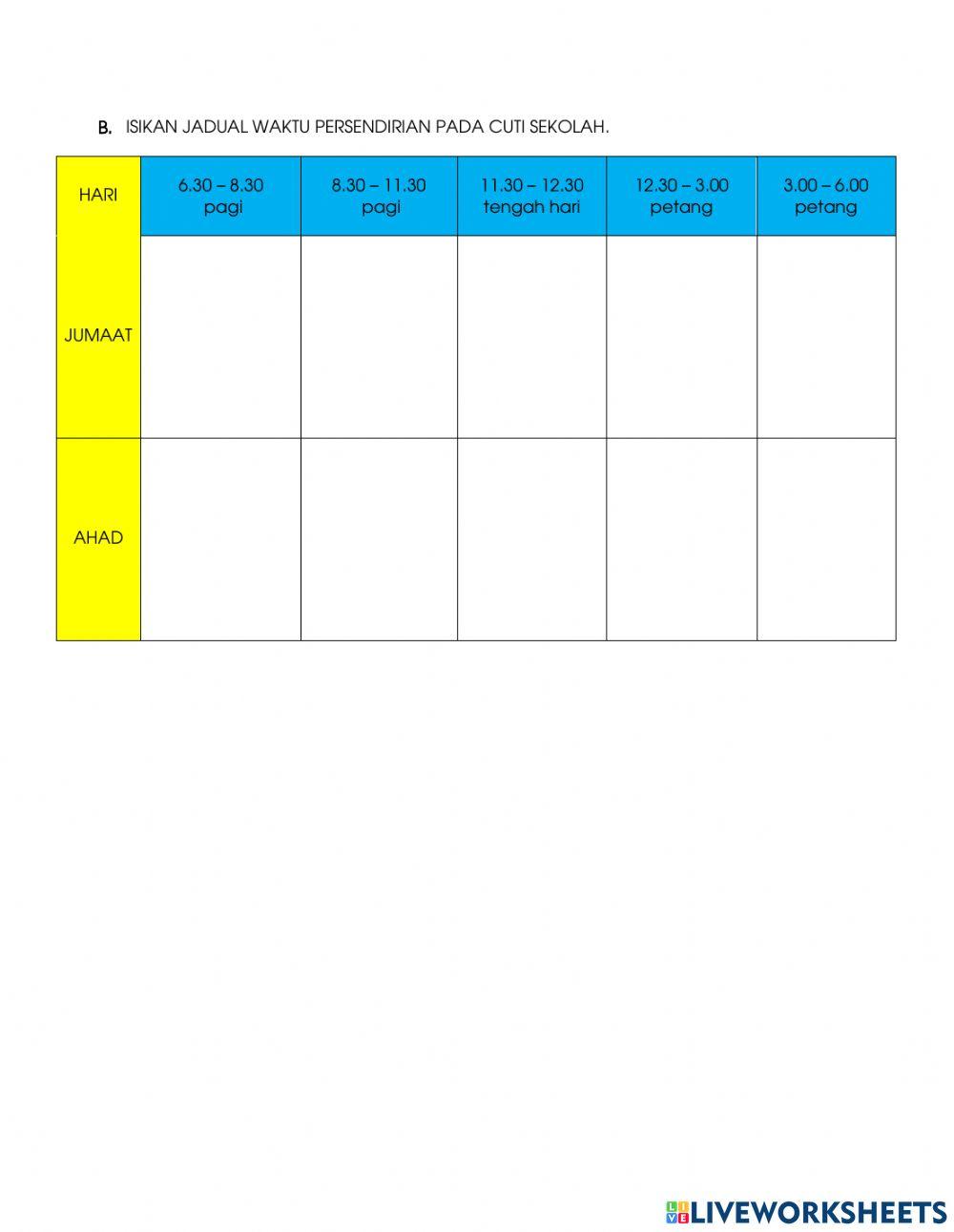 MIB 6 UNIT 1.3 MENGHARGAI DAN MENEPATI MASA online exercise for | Live ...
