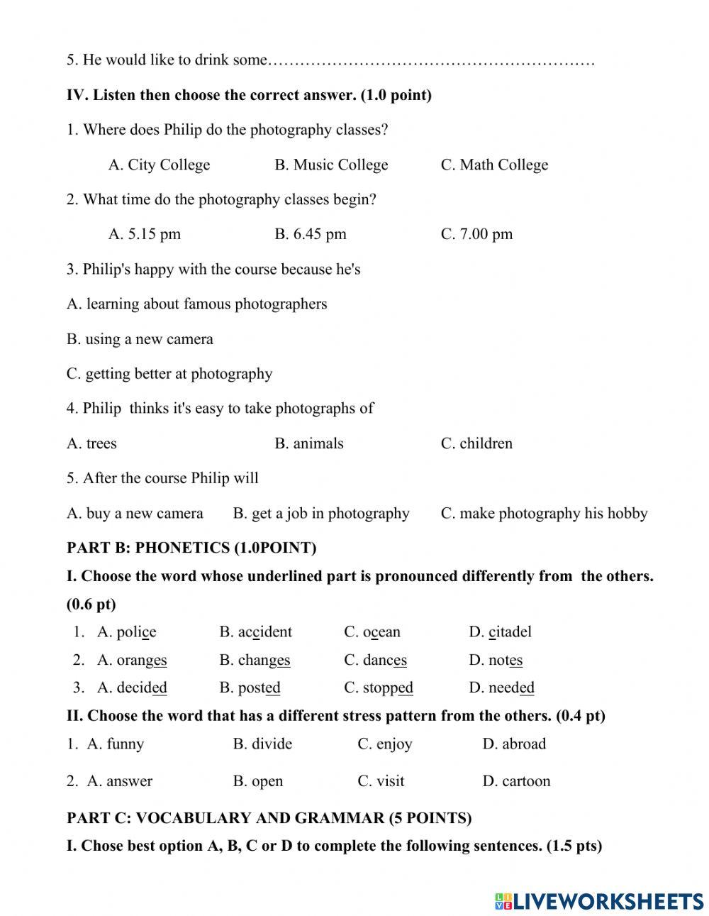 English 6 online activity for 6 | Live Worksheets