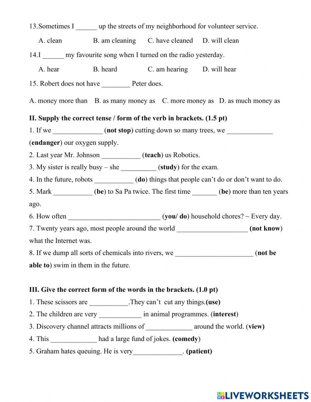 English 6 online activity for 6 | Live Worksheets
