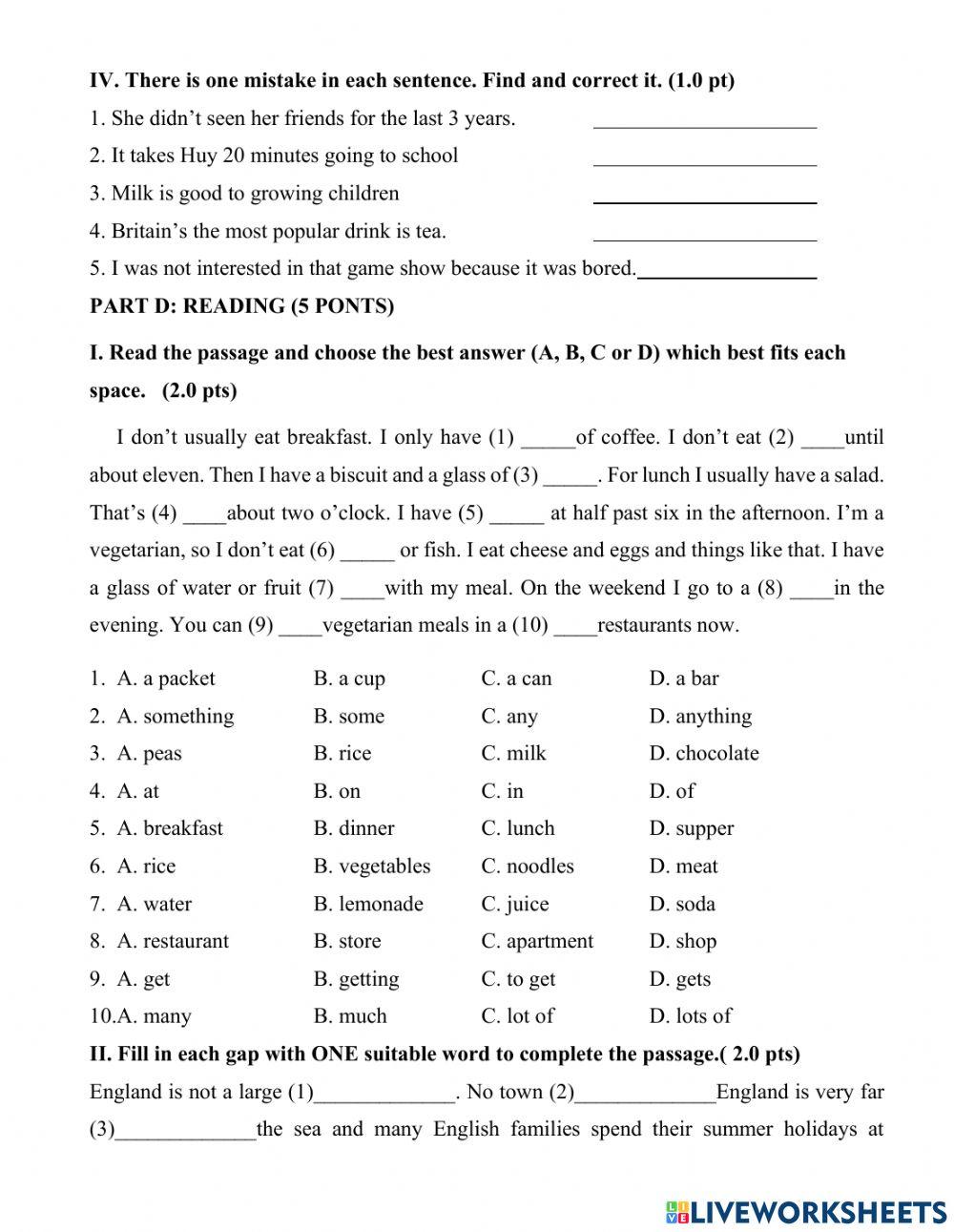 English 6 online activity for 6 | Live Worksheets