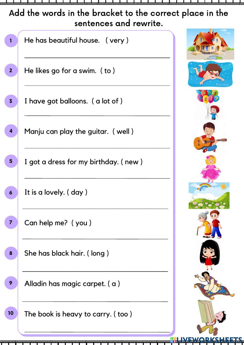 Rewrite the Sen… | Free Interactive Worksheets | 1850120