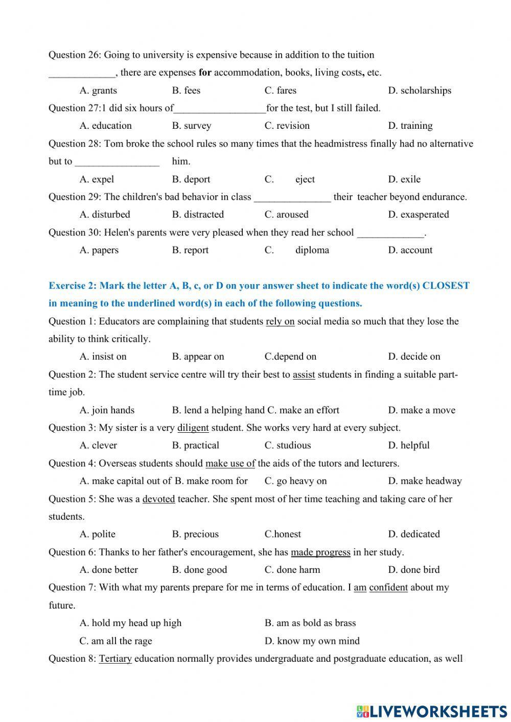 1850157 | Grade 12 vocabulary: higher education