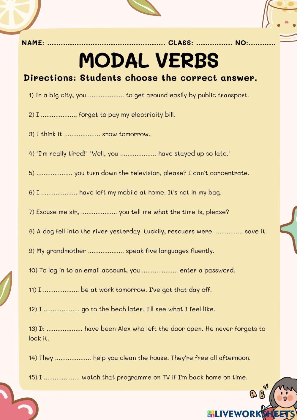 Modals | Free Interactive Worksheets | 4165486