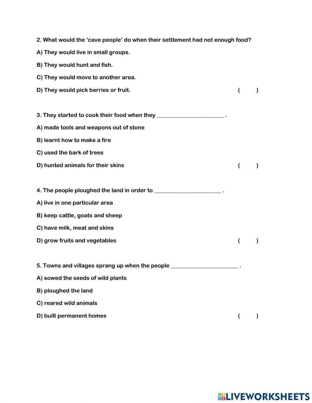 THE CAVE PEOPLE online exercise for | Live Worksheets