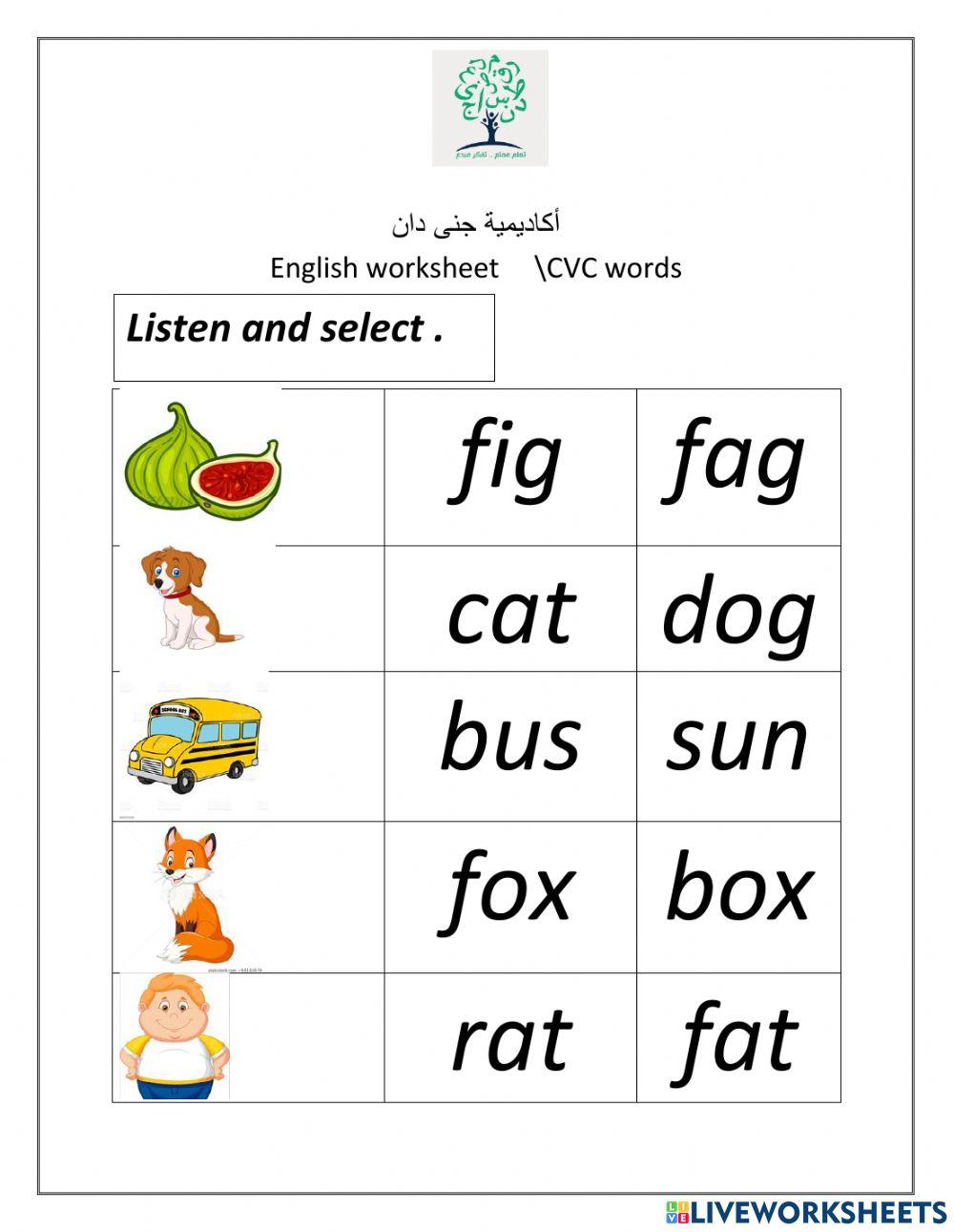 read the CVC words worksheet | Live Worksheets