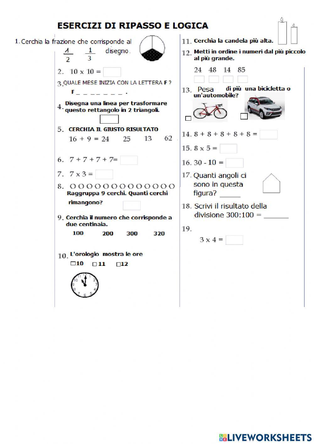 Ripasso e logica1 (tipo invalsi facile) worksheet | Live Worksheets