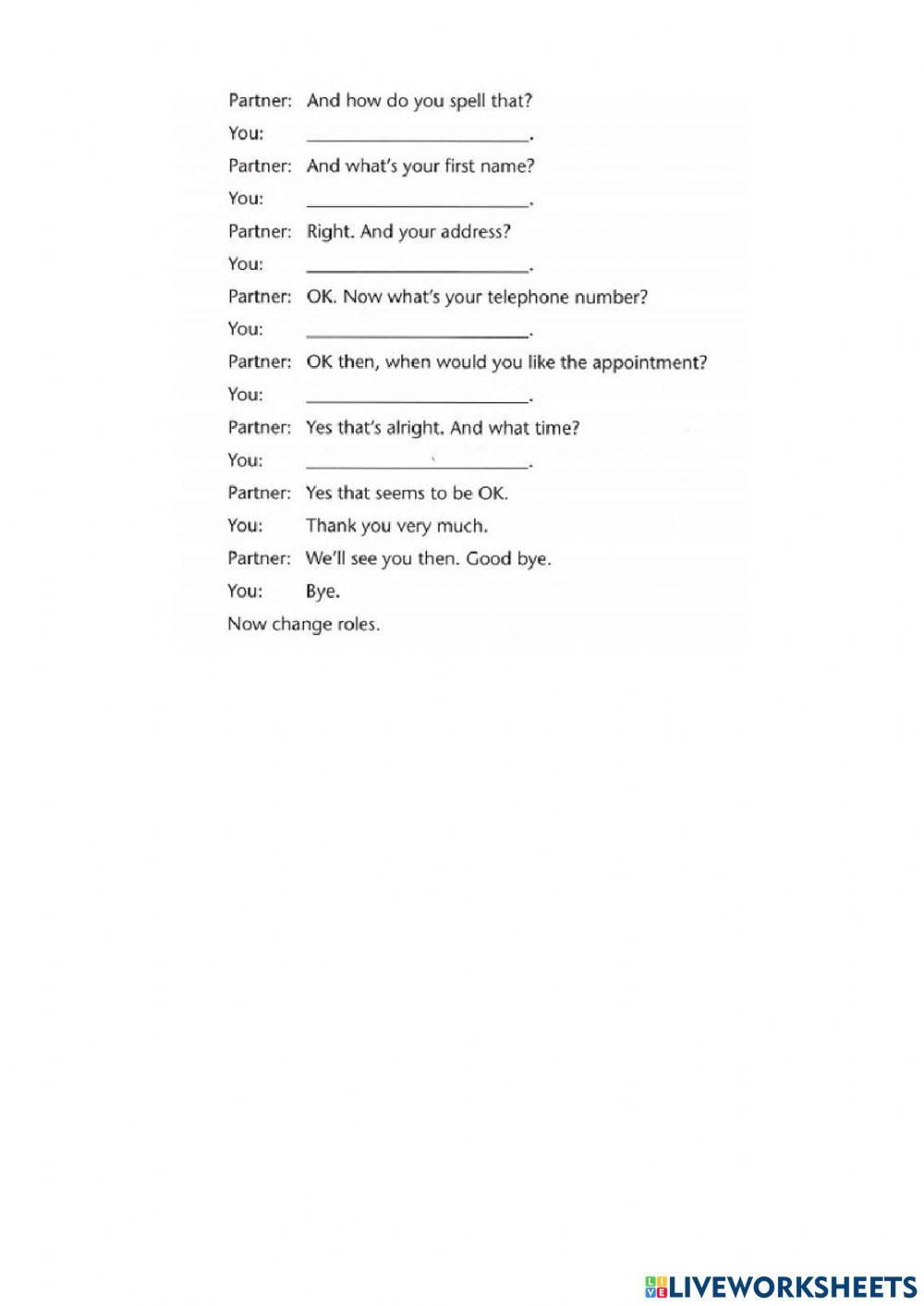 Page 4 personal information conversation practice