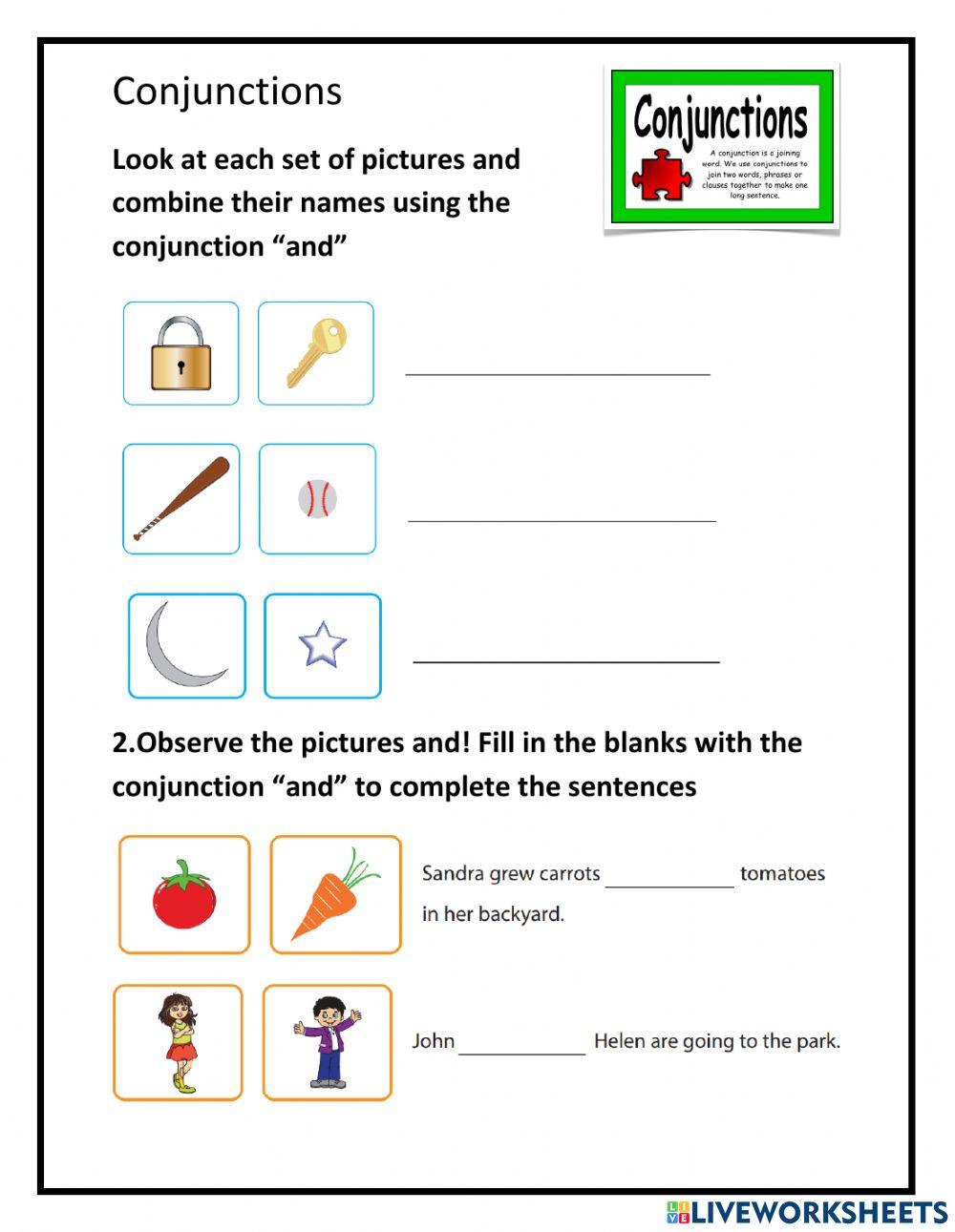 English conjunction and online exercise for | Live Worksheets