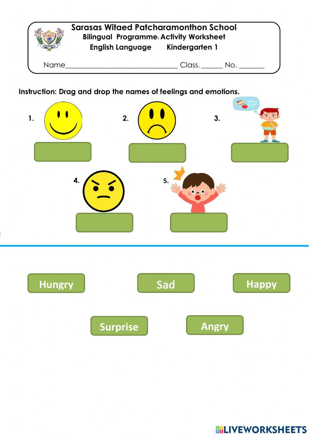 Feelings and Emotions Kg1 online exercise for | Live Worksheets