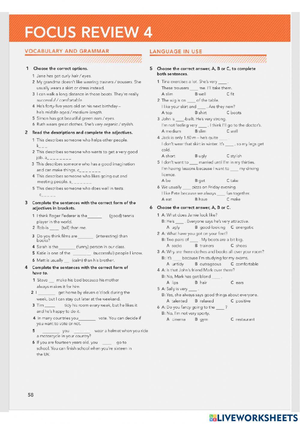 FOCUS 1 PEOPLE NEW online exercise for | Live Worksheets