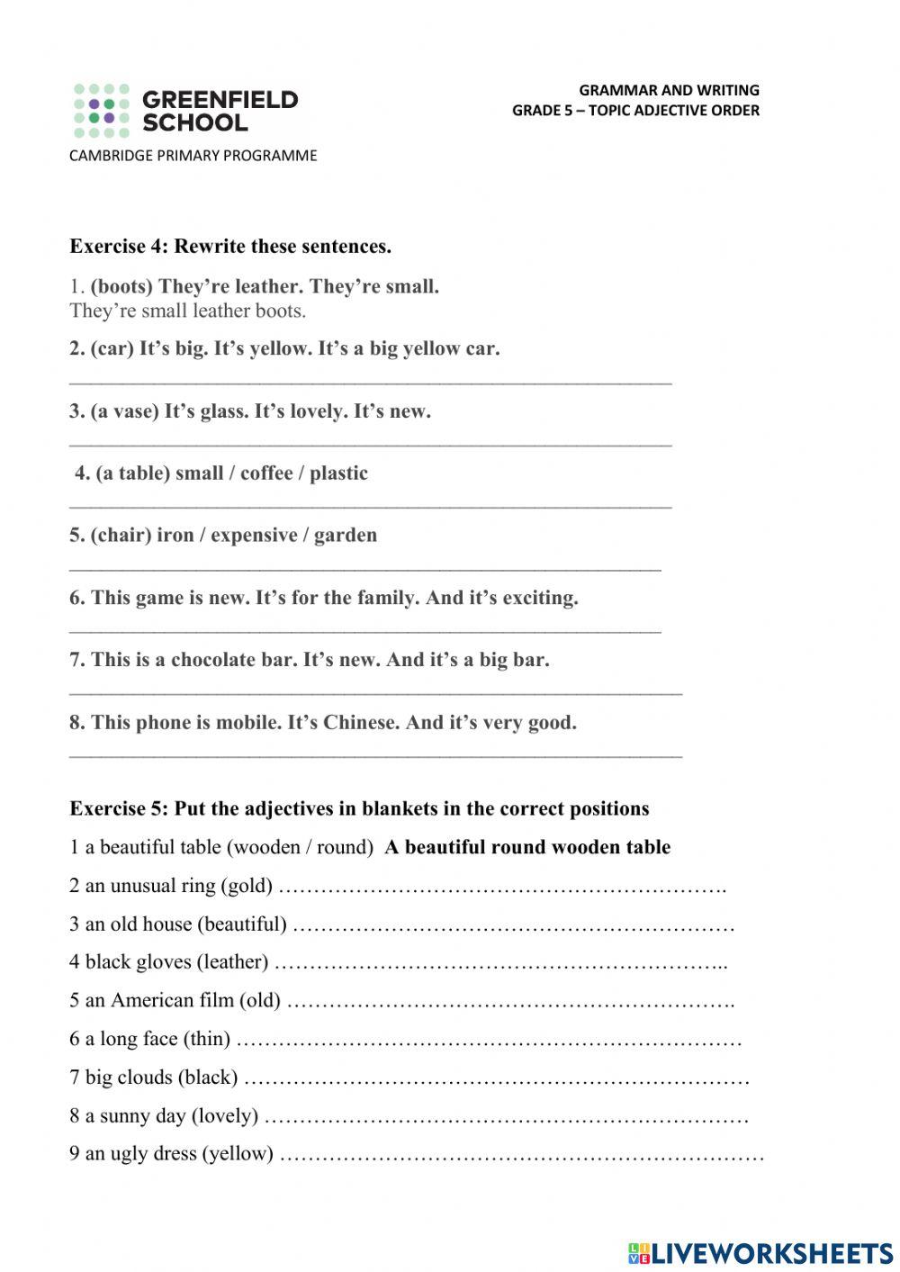 Adjective order 2716481 | K.K | Live Worksheets