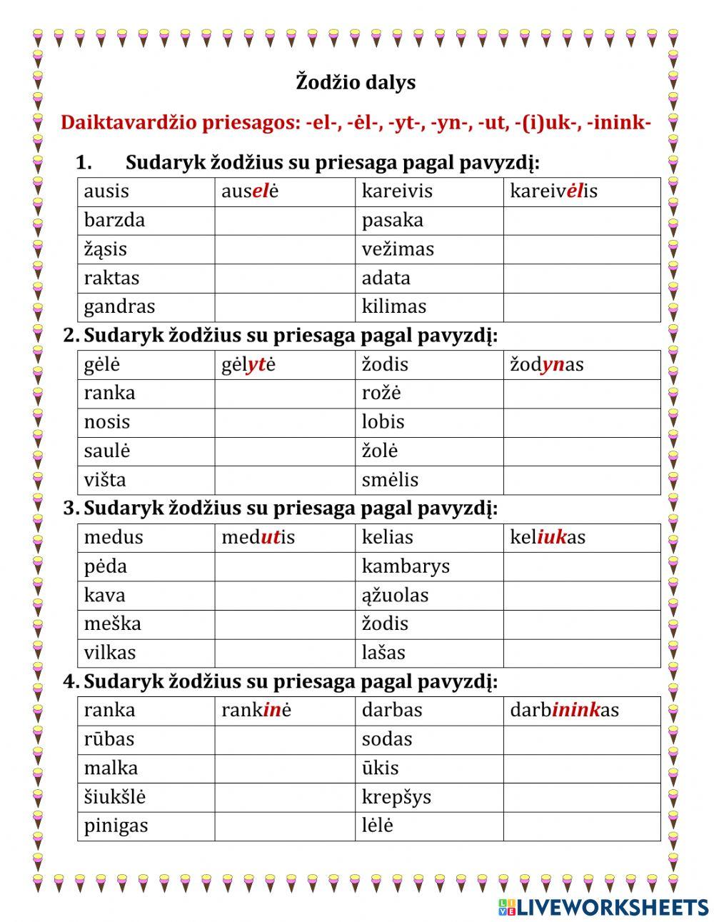 Renata Daneviciene | Žodžio dalys Daiktavardžių priesagos