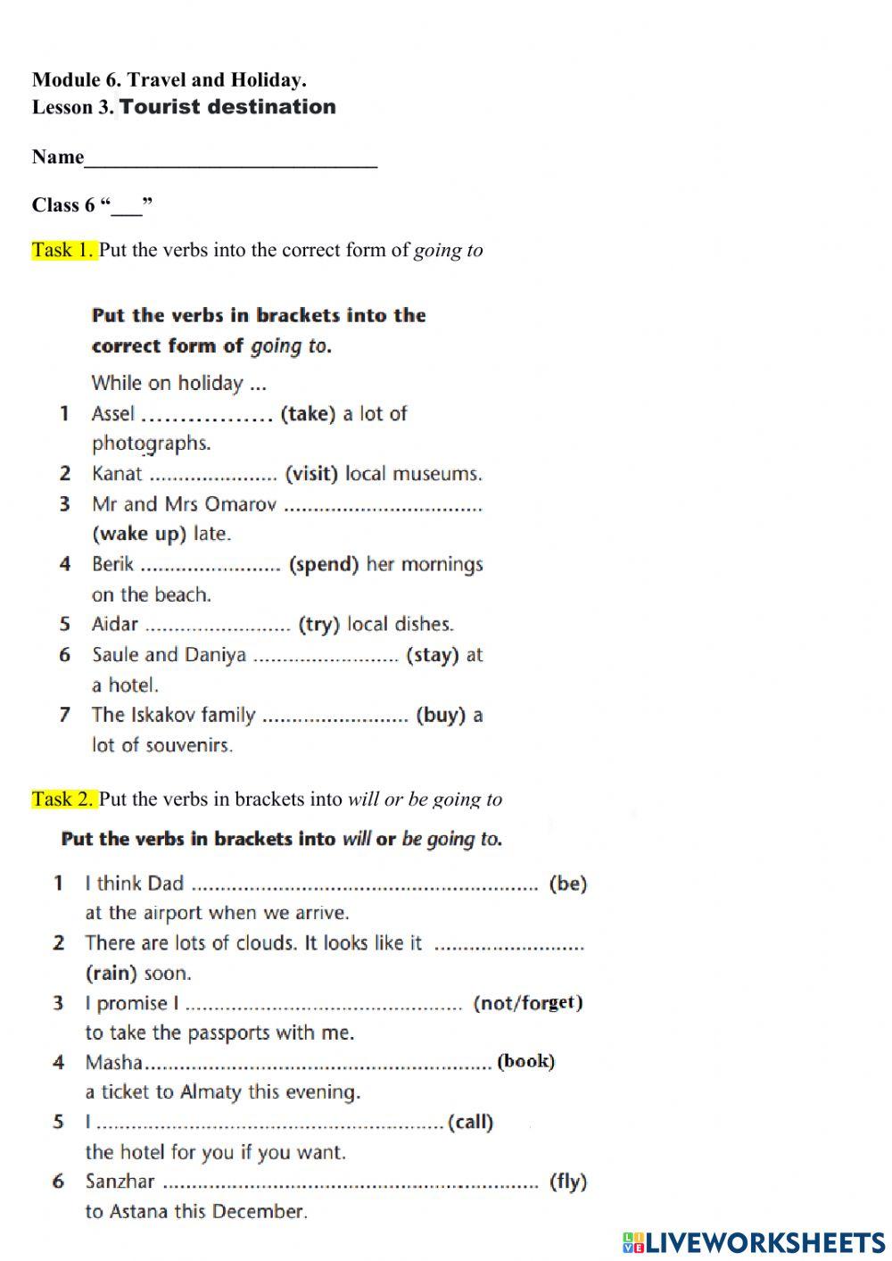 Tourist destination worksheet | Live Worksheets
