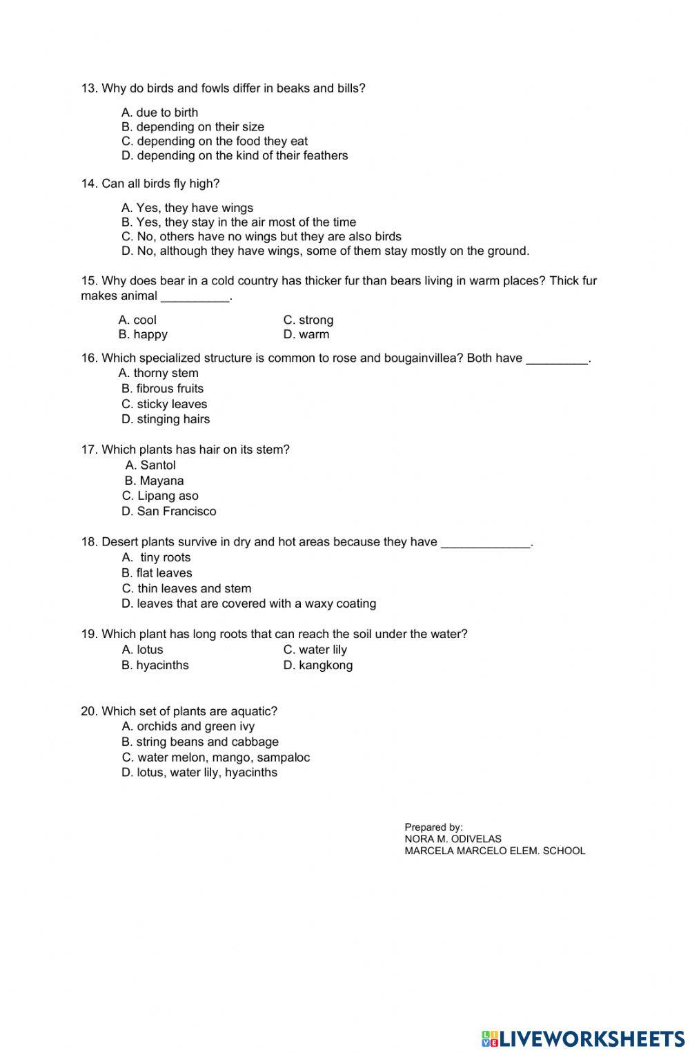 Sicence Exam SDO PASAY worksheet | Live Worksheets