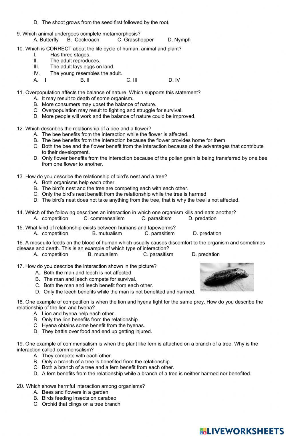 Sicence Exam SDO PASAY worksheet | Live Worksheets