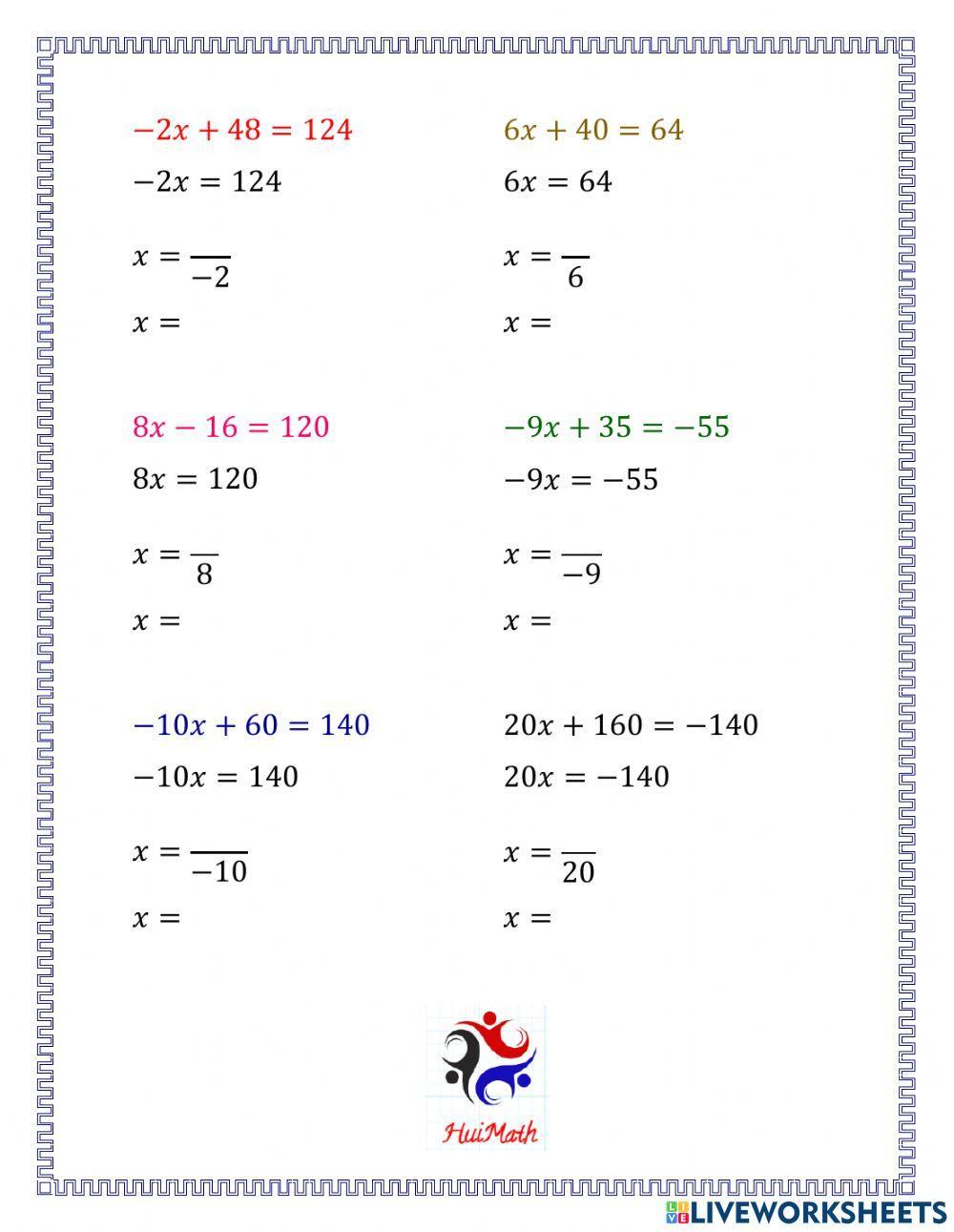 Ec. ax+b-c worksheet | Live Worksheets