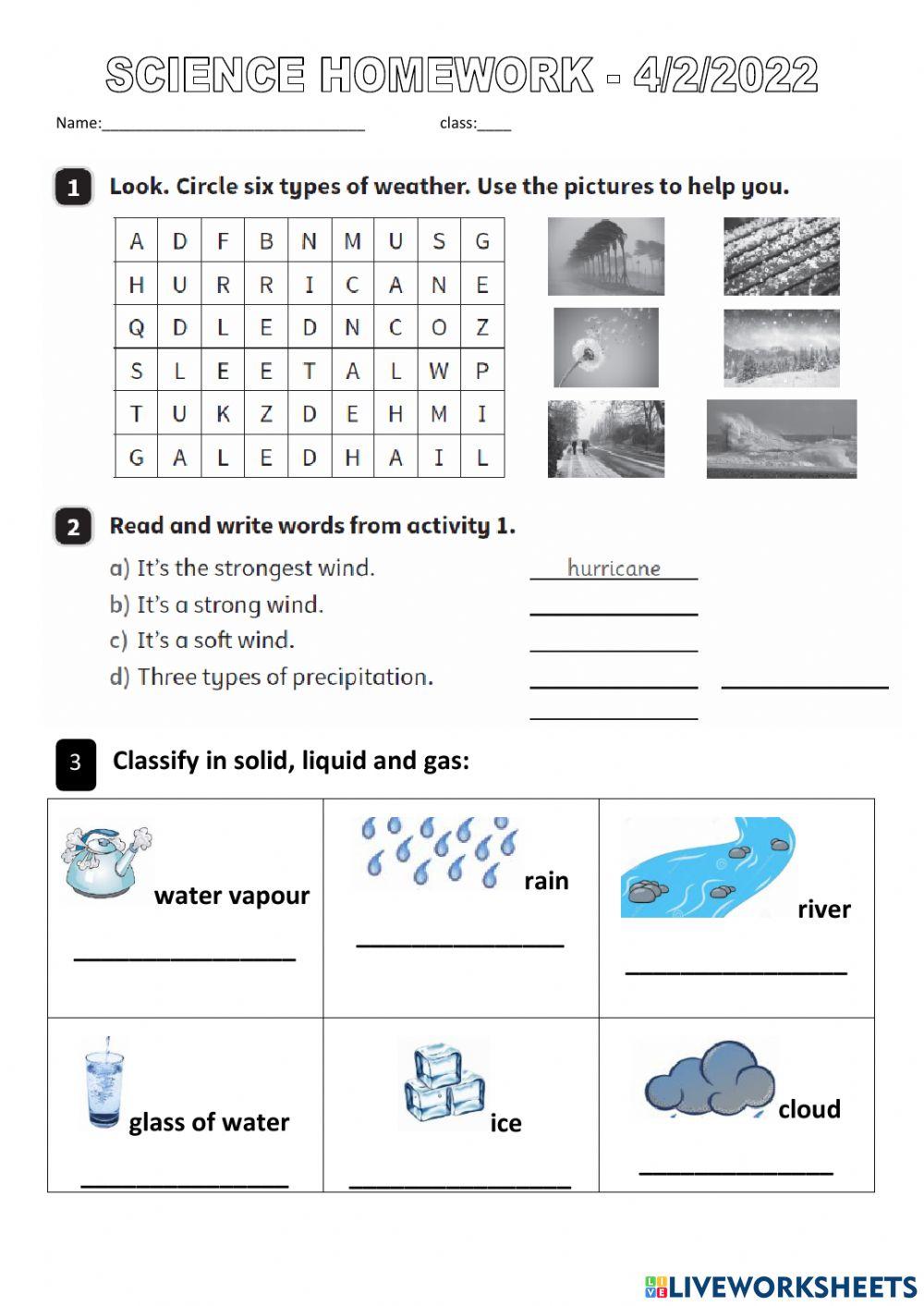 Science homeworks 04feb worksheet | Live Worksheets