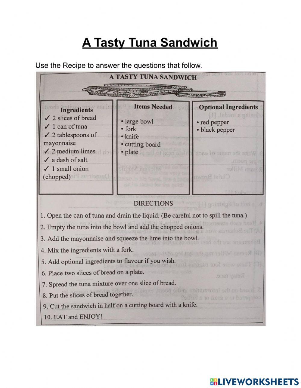 A Tasty Tuna Sa… | Free Interactive Worksheets | 6828139
