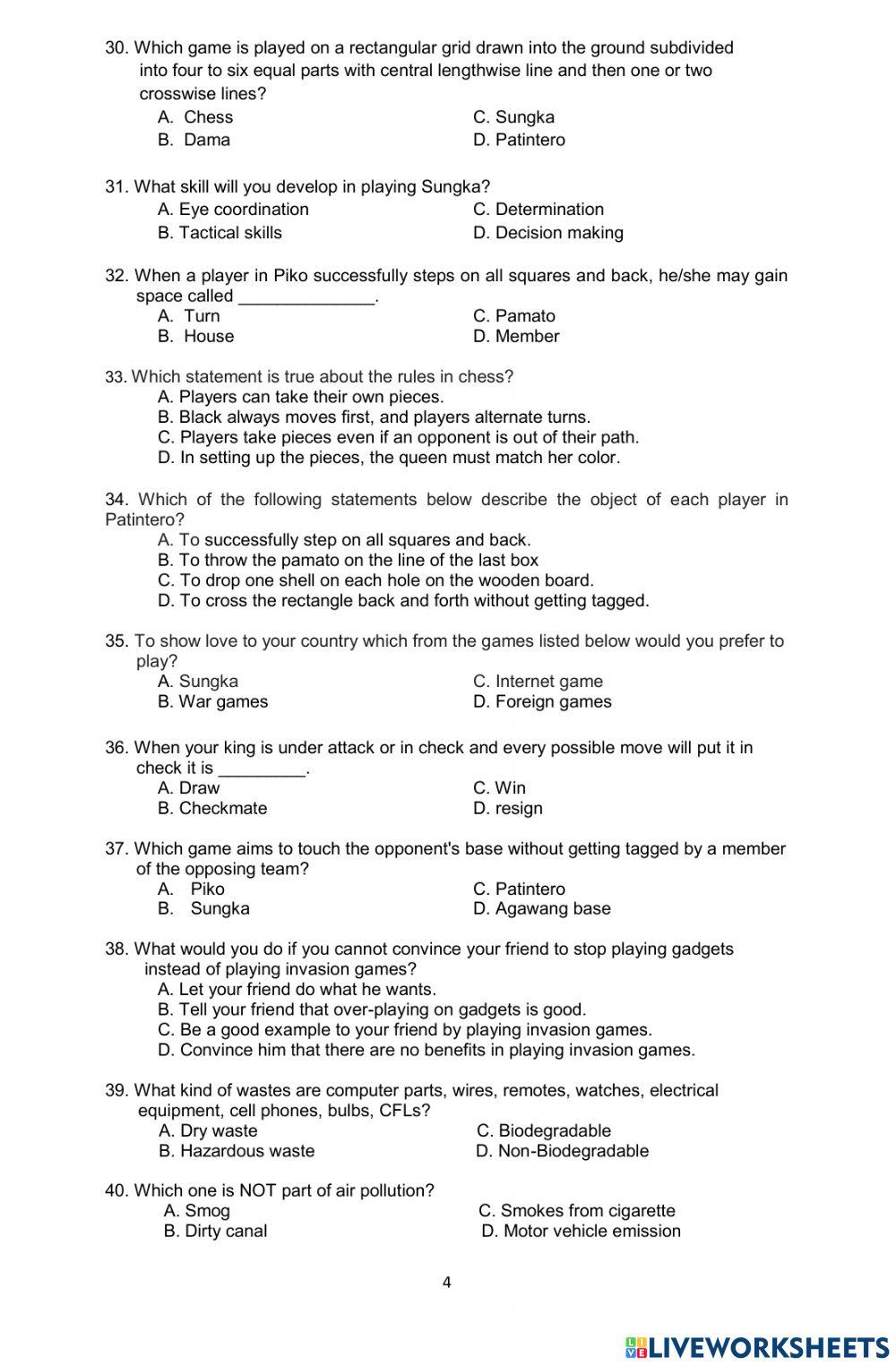 Mapeh 6 las q2 worksheet | Live Worksheets