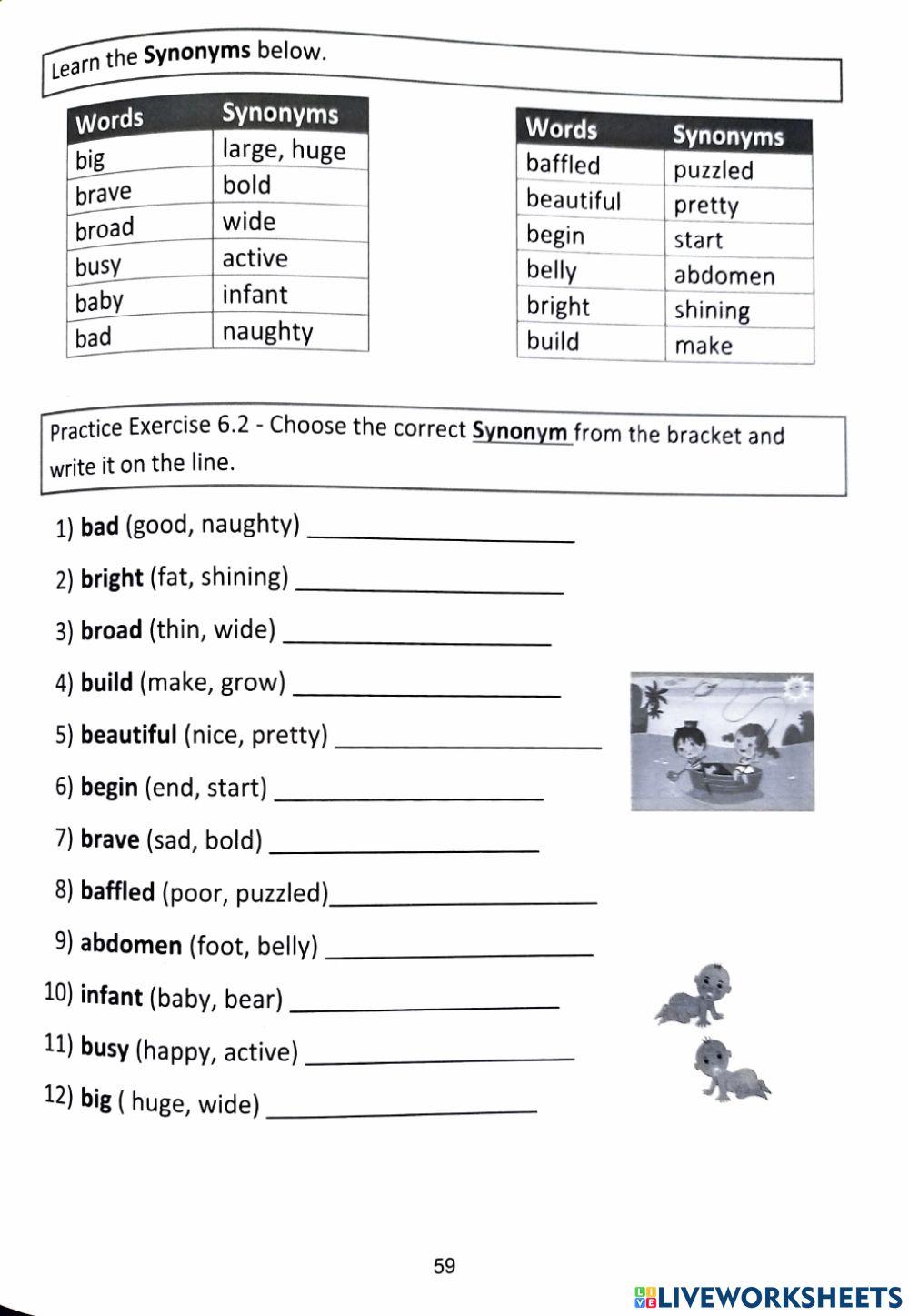 Vocabulary Synonyms online exercise for | Live Worksheets