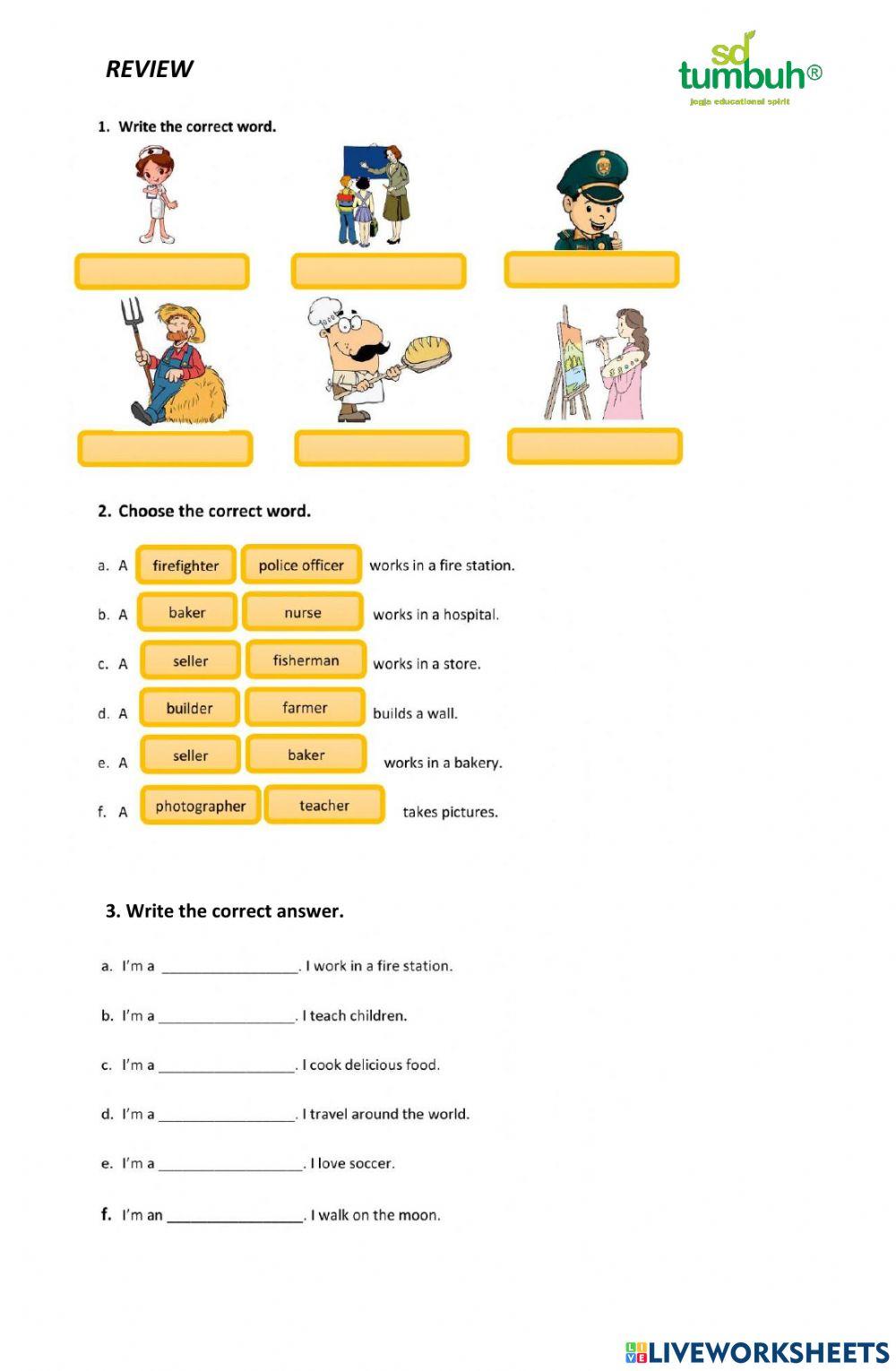 Review occupation grade 2 sd tumbuh 1 online exercise for | Live Worksheets
