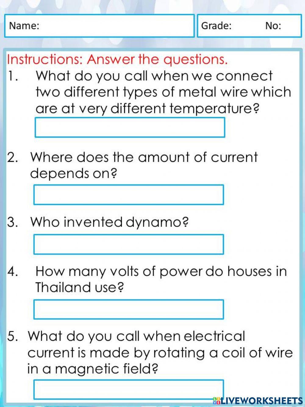 Heat Coupling and Dynamo online exercise for | Live Worksheets
