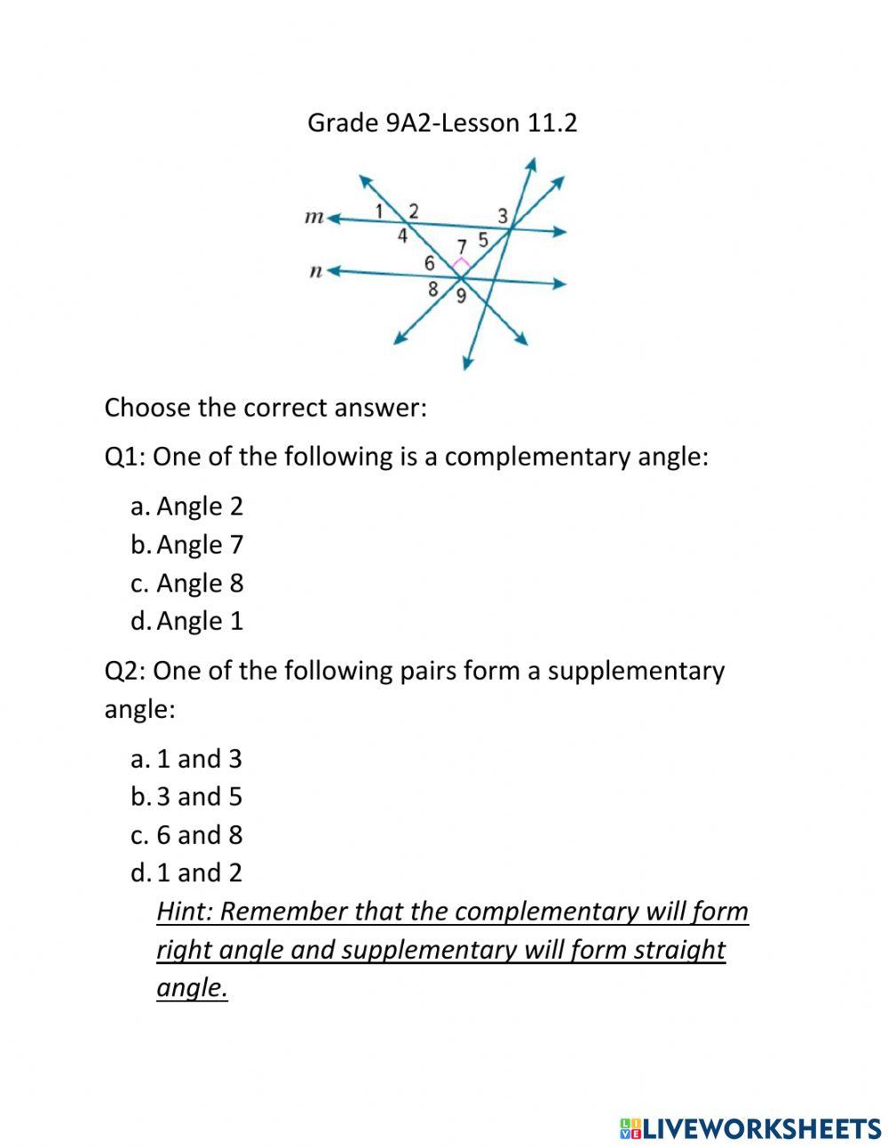 Lesson 11.2 activity | Live Worksheets