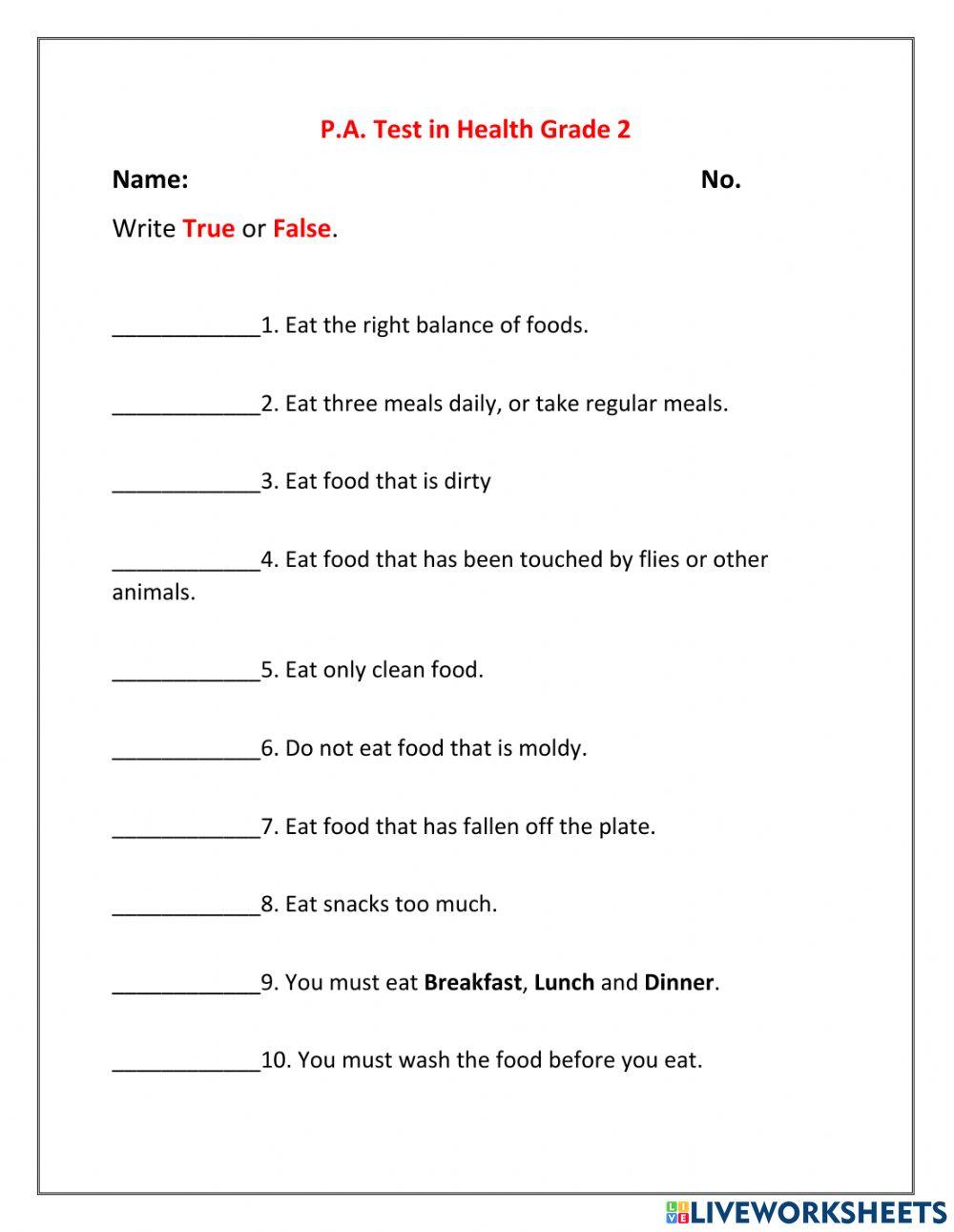3947767 | Health Grade 2 P.A. | Mark_17 | LiveWorksheets