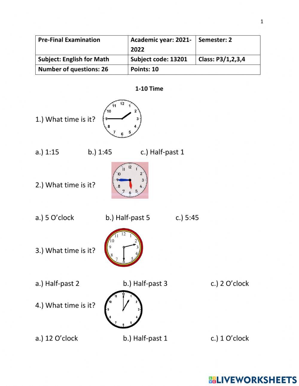 P3 Pre-Final Test worksheet | Live Worksheets