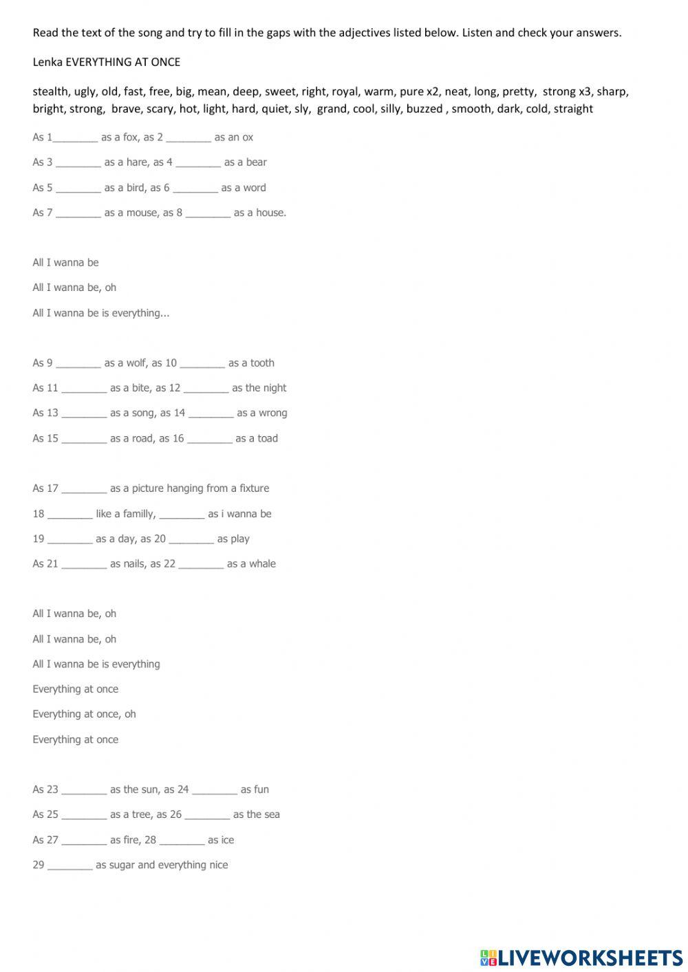 Everything At Once worksheet for Elementary | Live Worksheets