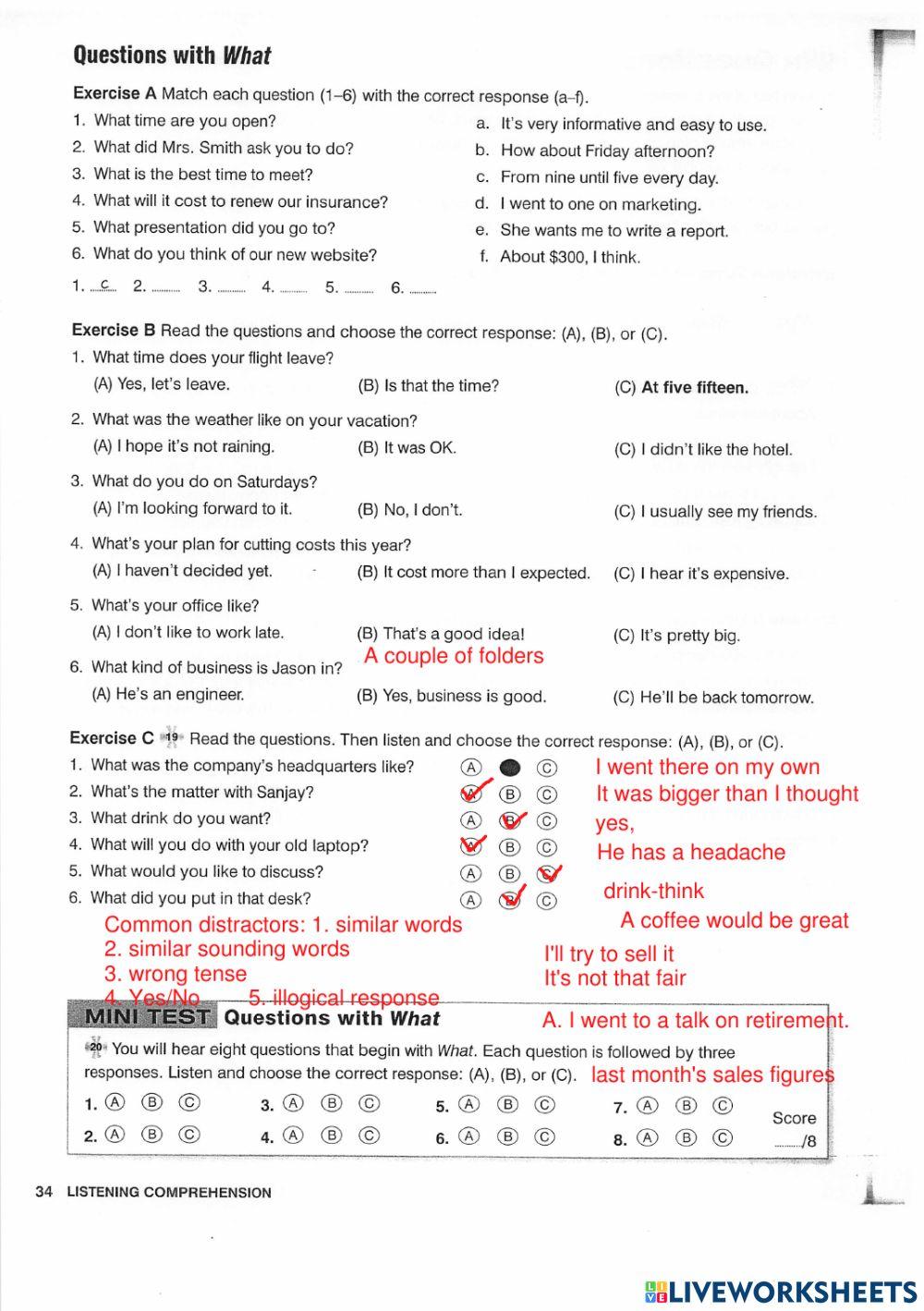 Toeic Part 2 Wh… | Free Interactive Worksheets | 1852986