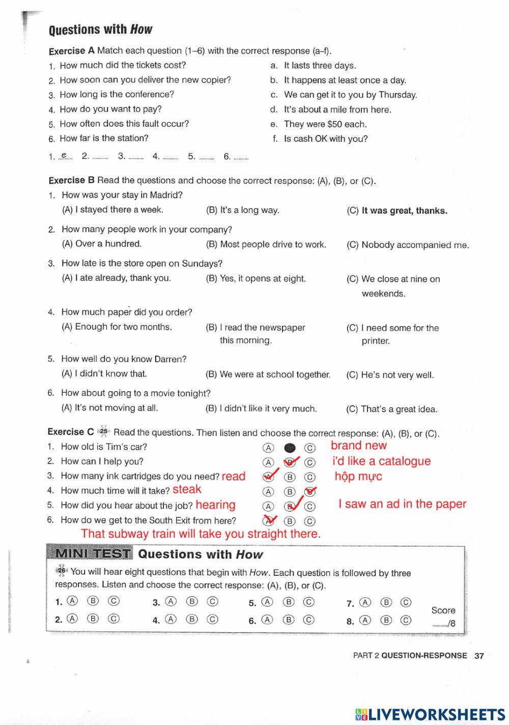 Toeic Part 2 Wh… | Free Interactive Worksheets | 1852986