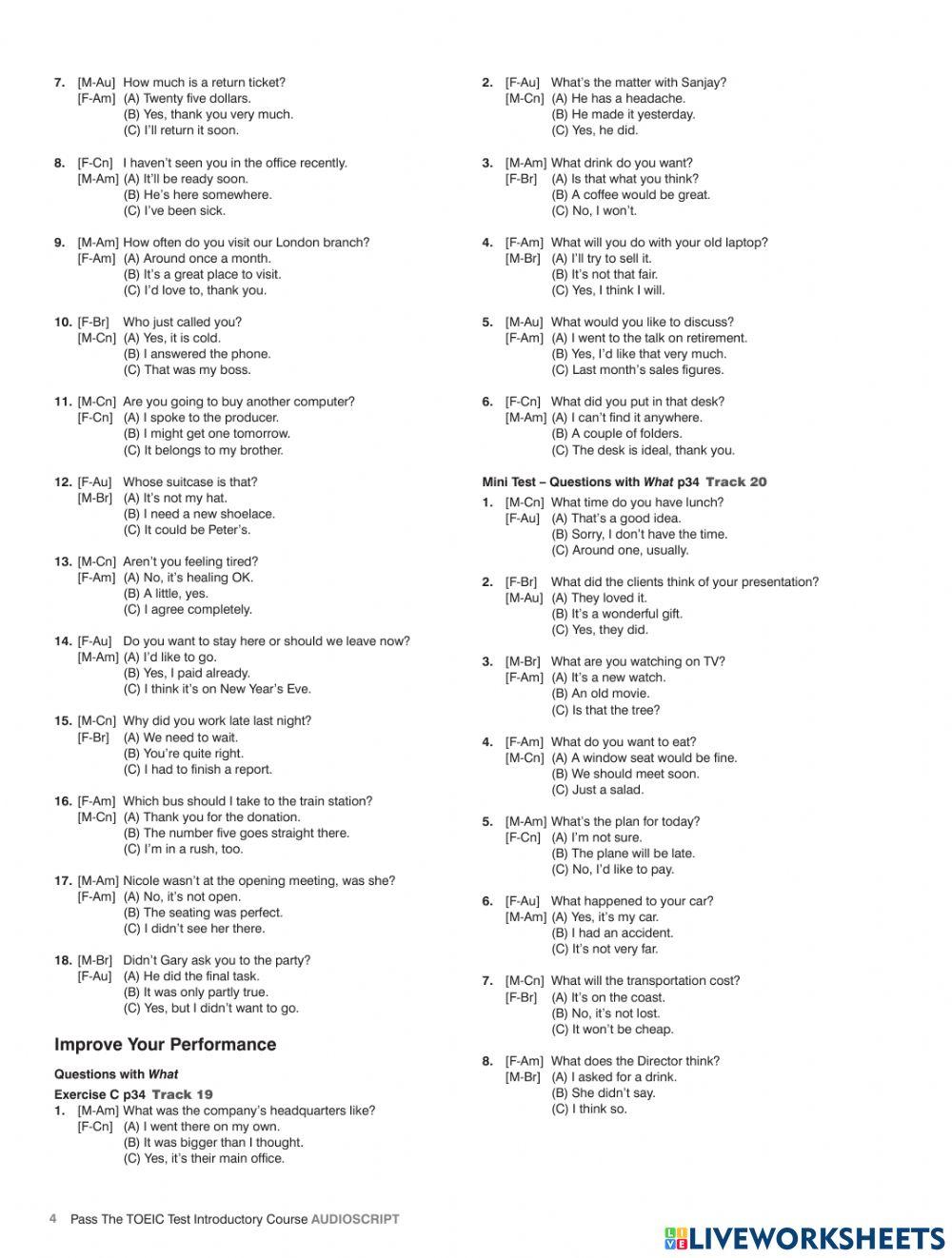Toeic Part 2 Wh… | Free Interactive Worksheets | 1852986