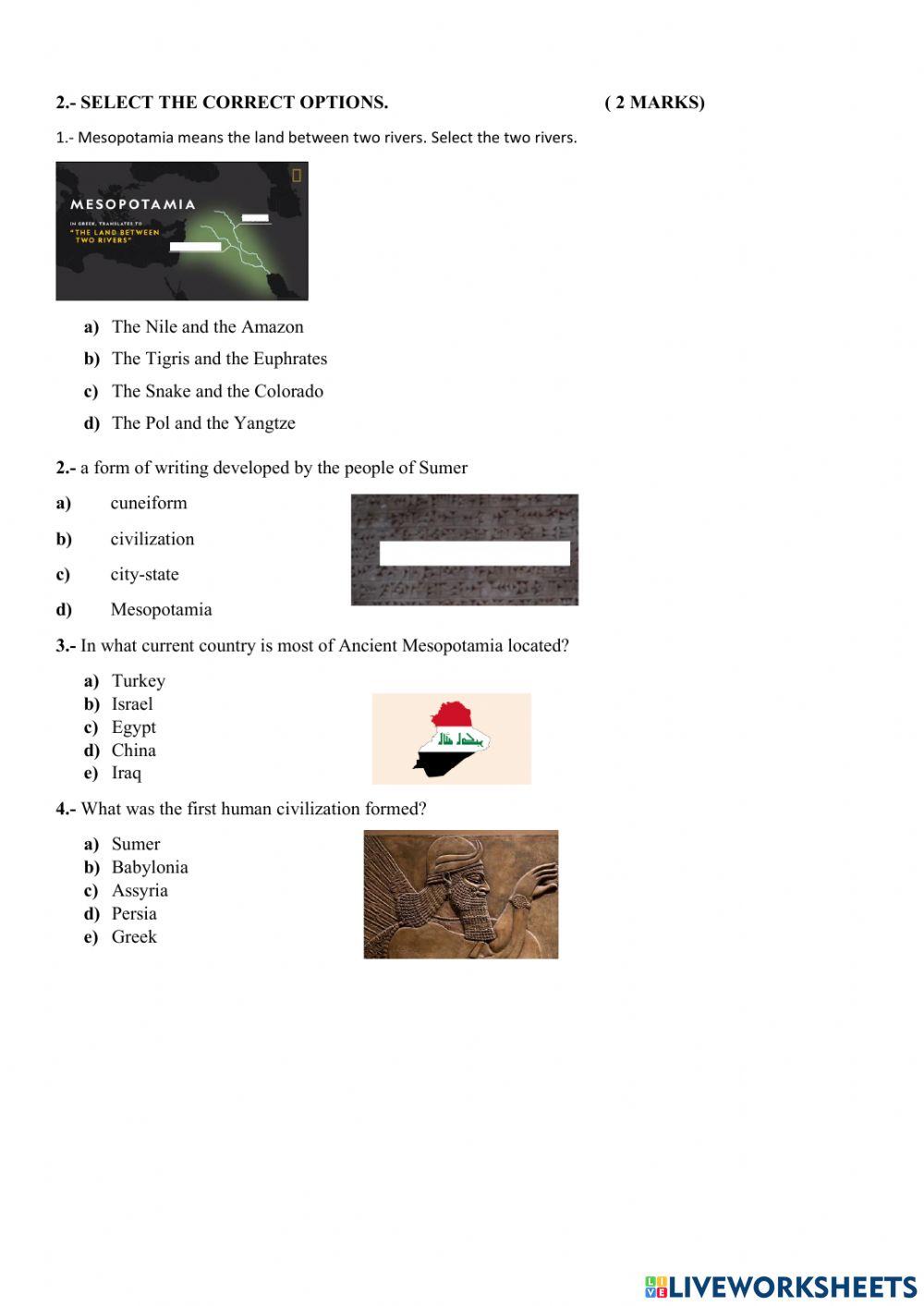 Mesopotamia and Inca Empires summative test worksheet | Live Worksheets