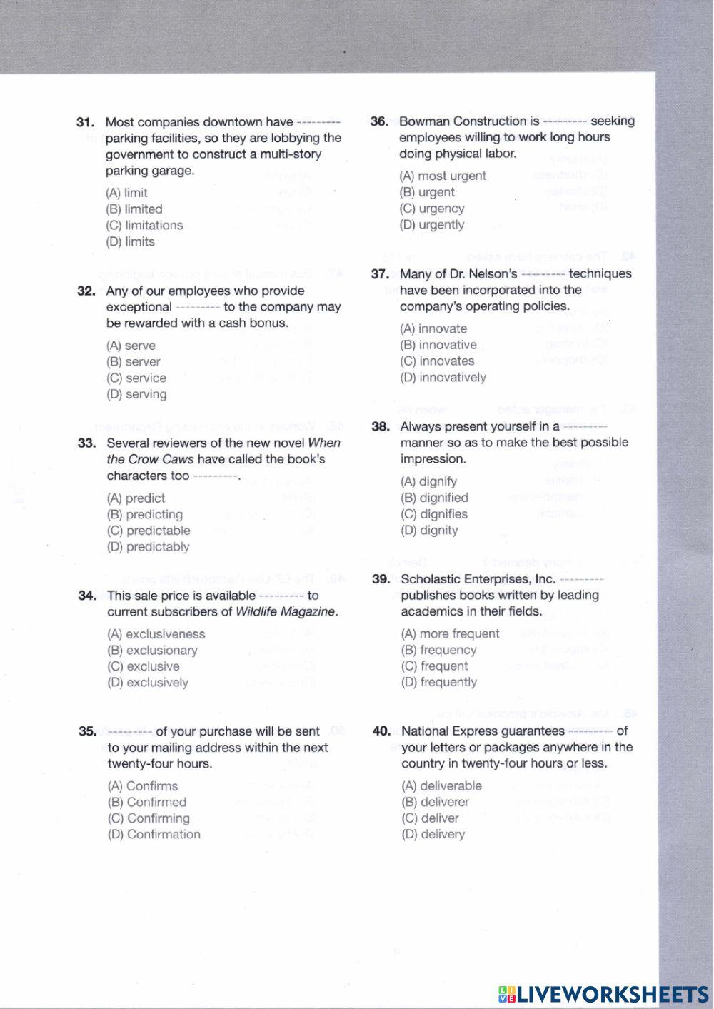 Toeic word form… | Free Interactive Worksheets | 1853045