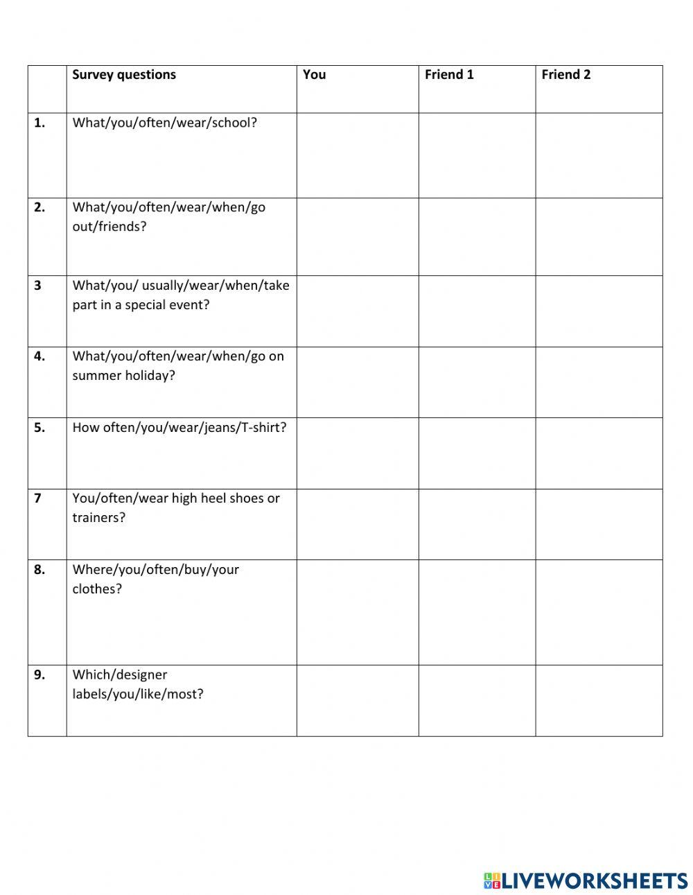 Survey - People and things worksheet | Live Worksheets