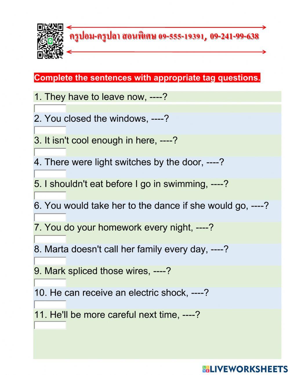 Question tag3 worksheet | Live Worksheets