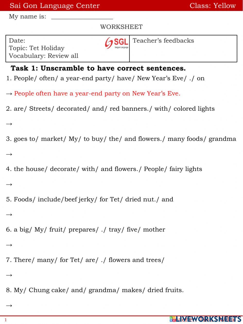 Tet Holiday | Free Interactive Worksheets | 1853161