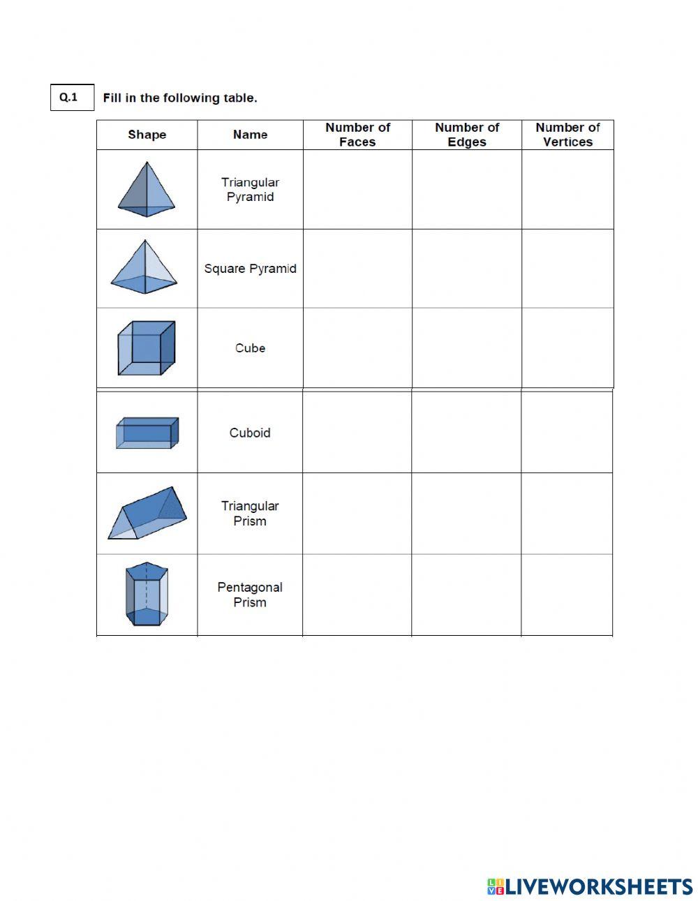 3D Shapes online activity for 4 | Live Worksheets