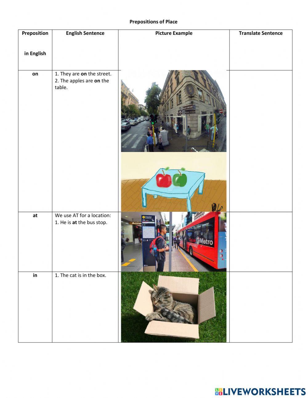 Prepositions of Place online exercise for College | Live Worksheets
