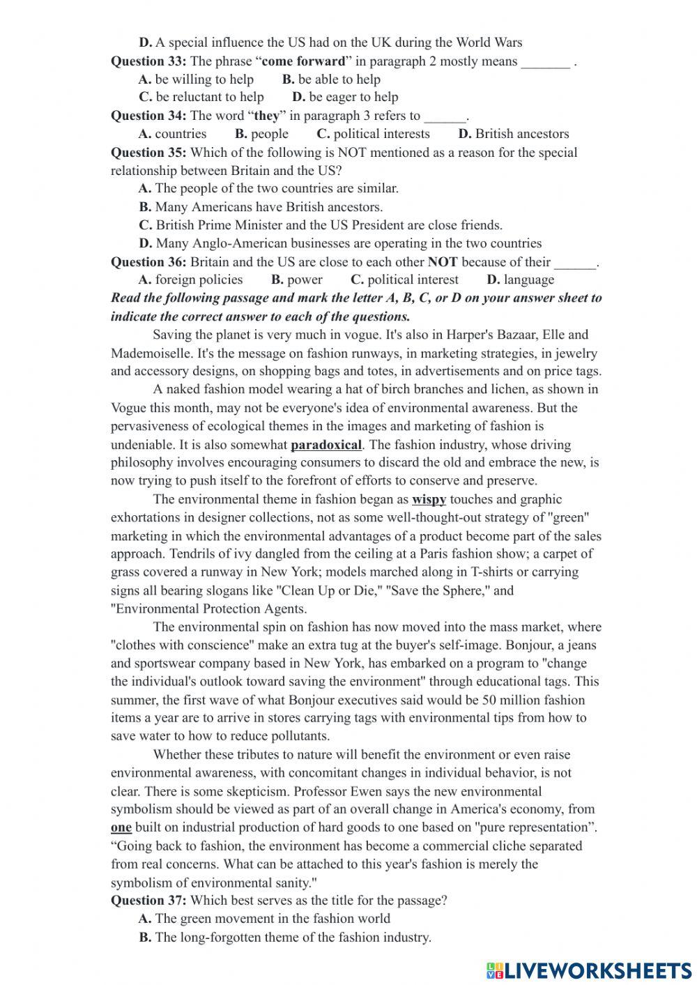 Trial test 01 interactive worksheet | Live Worksheets