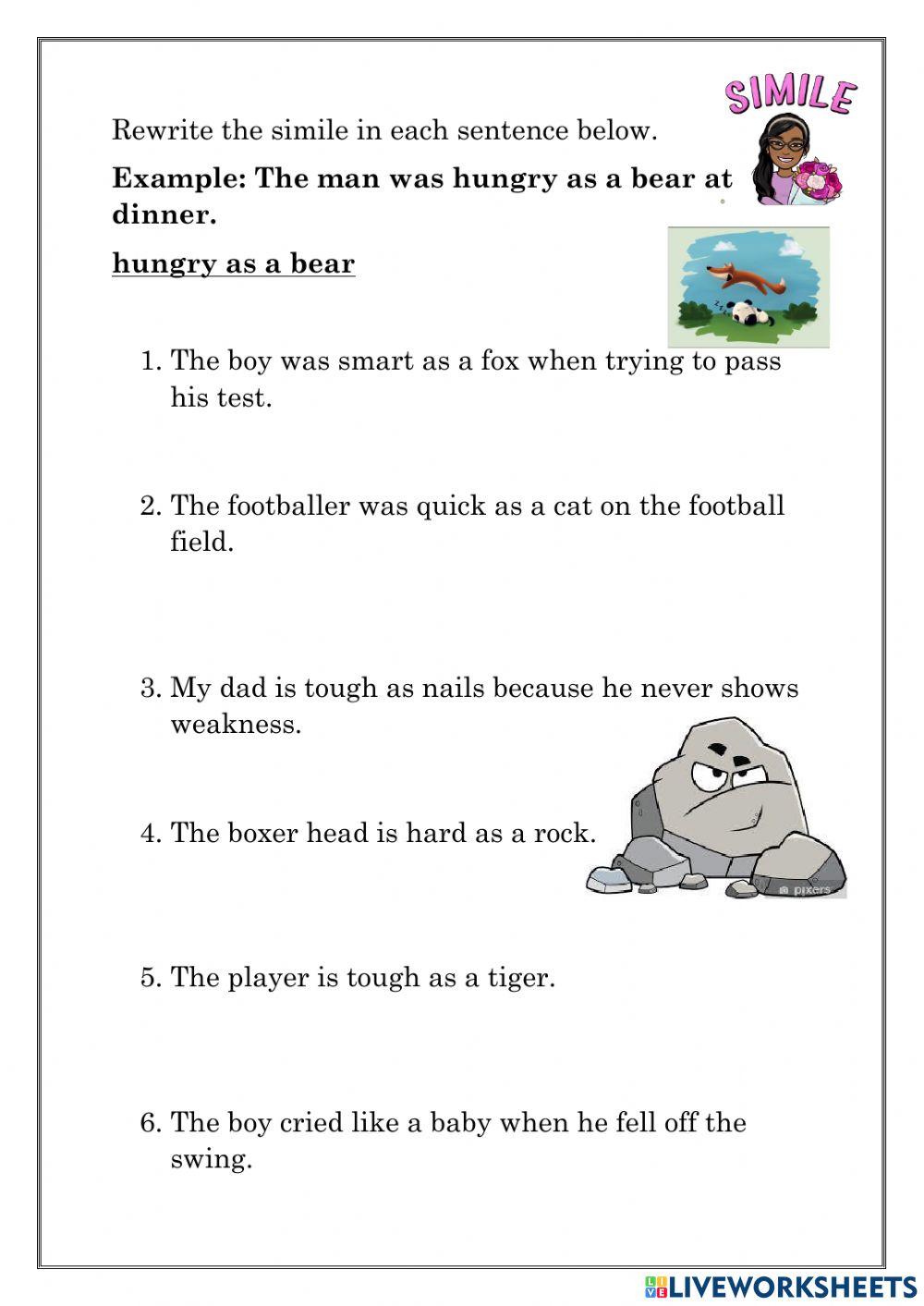 Rewriting similes online exercise for | Live Worksheets