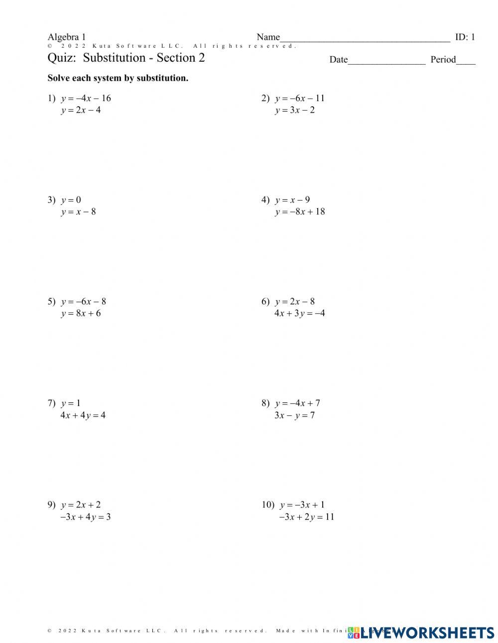 Solve Each System By Substitution Online Exercise For Live Worksheets solve-each-system-by-substitution-online-exercise-for-live-worksheets
