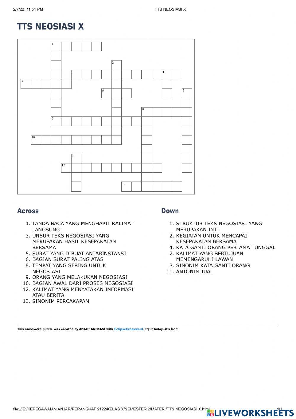 Tts negosiasi worksheet | Live Worksheets