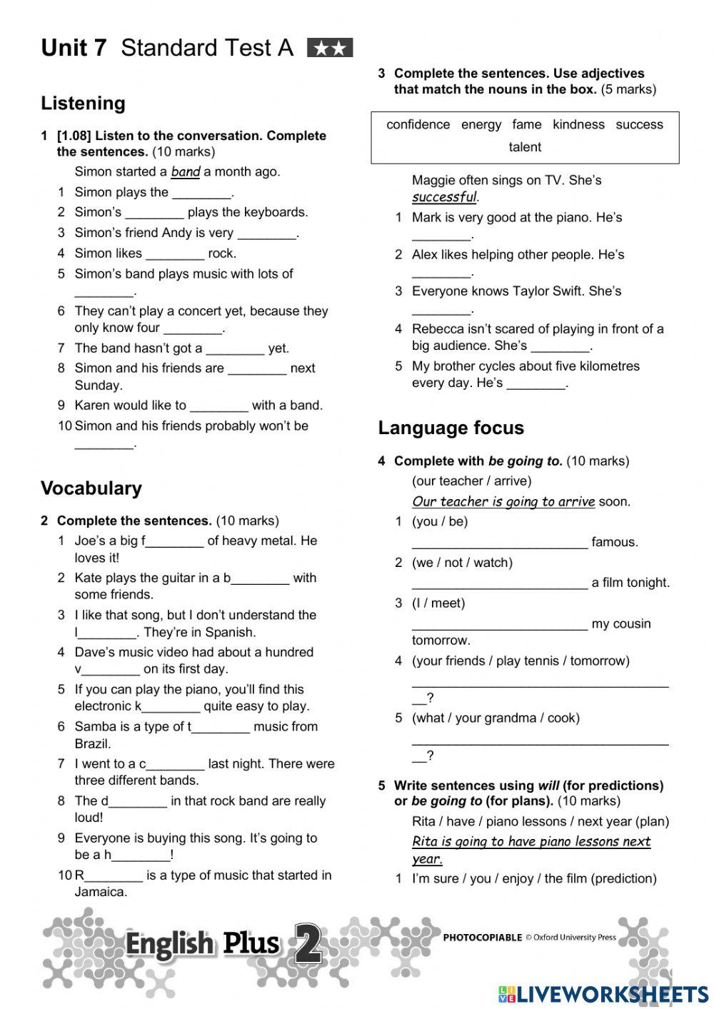 Test English Pl… | Free Interactive Worksheets | 2718497