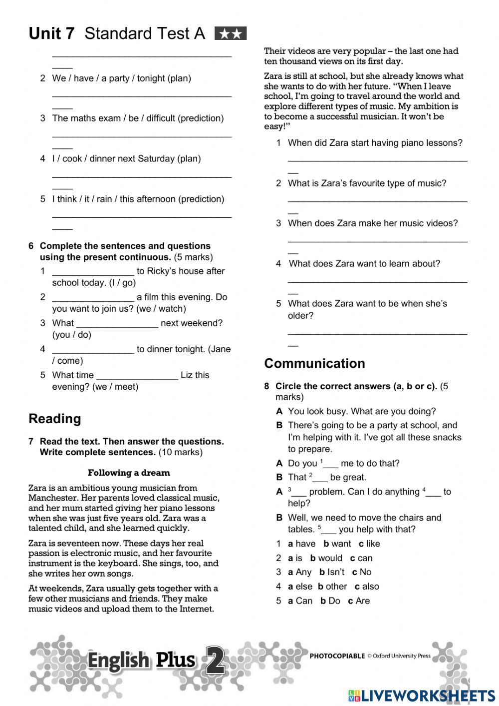 2718497 | Test English Plus 2 Unit 7 | Ilona_Ryba