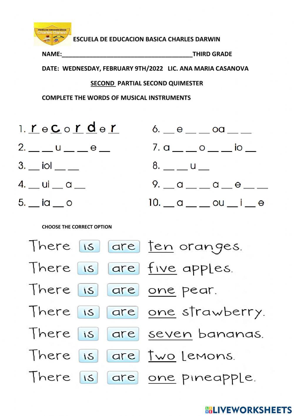 English test online exercise for second grade | Live Worksheets