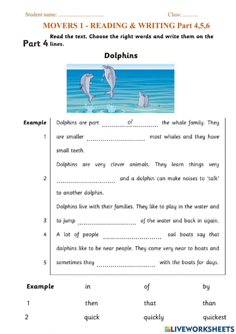 Movers 1 Reading and writing P4,5,6 worksheet | Live Worksheets